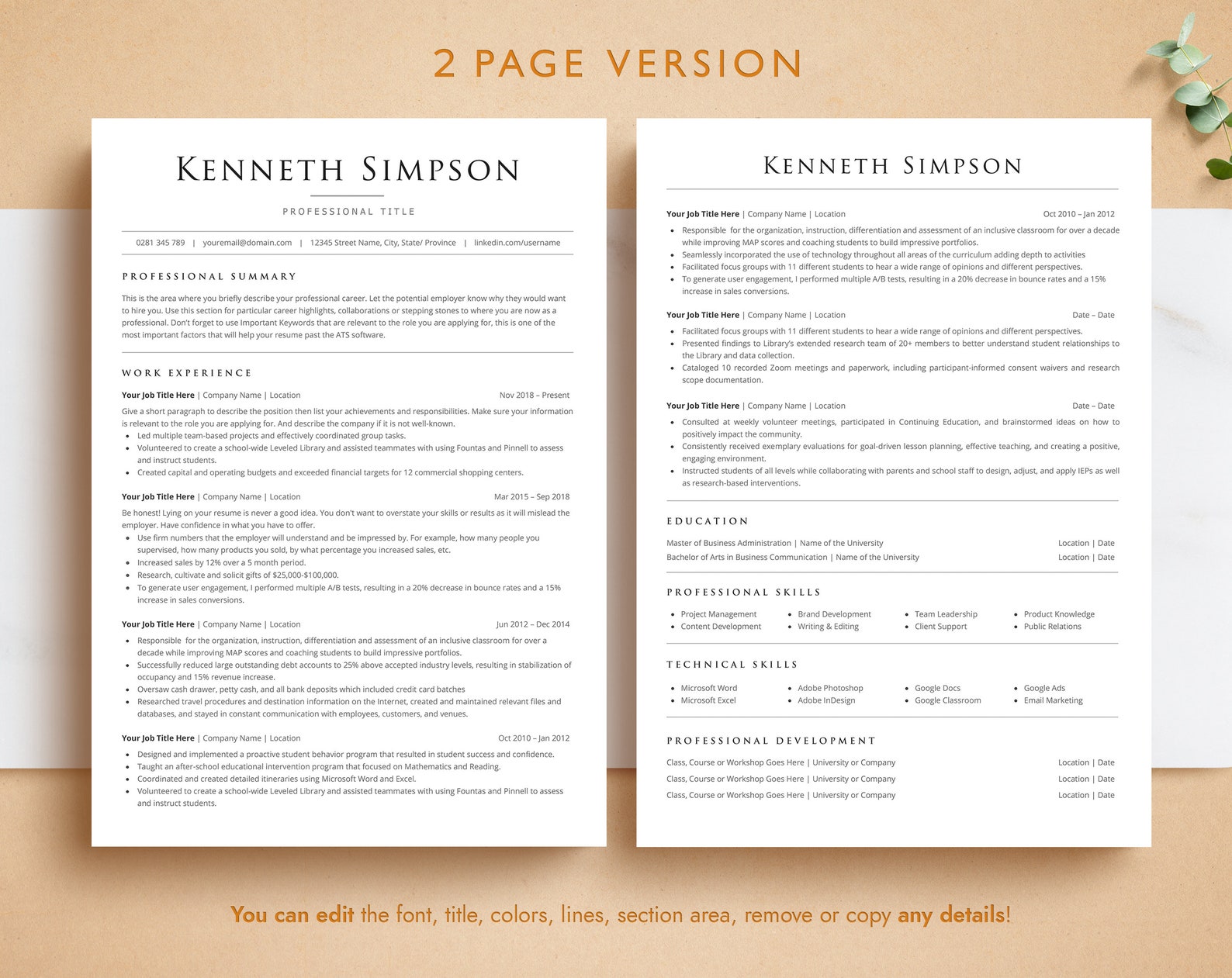 ATS Resume Template for Google Docs, Word, Pages, ATS Friendly Resume ...