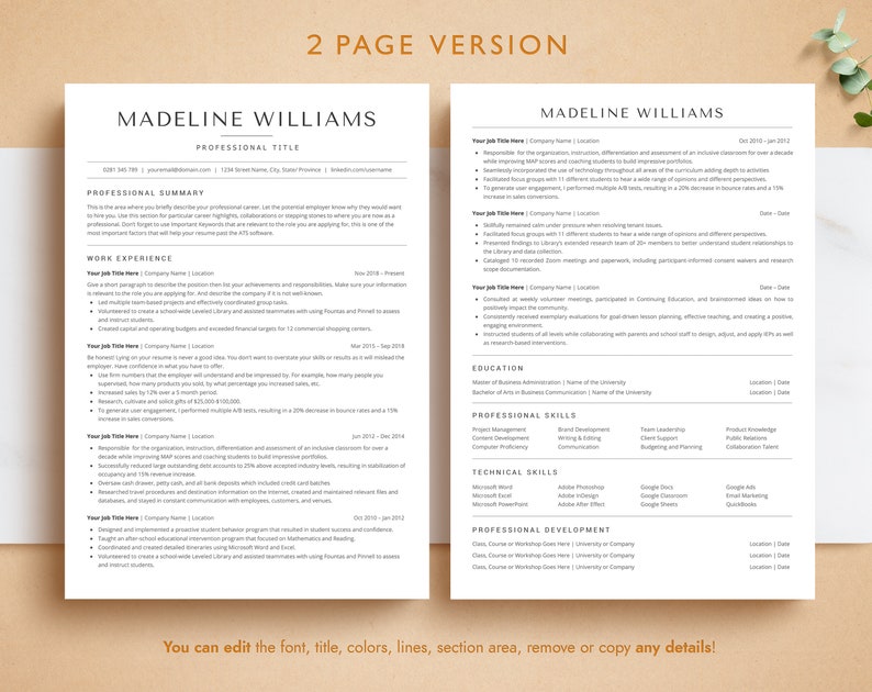 ATS Friendly Resume Template Word, Pages, Google Docs, ATS Resume ...