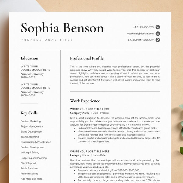 Resume Template Sophia - Etsy