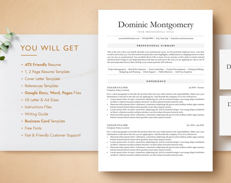 ATS Friendly Resume Template for Word, Pages, Google Docs, ATS ...