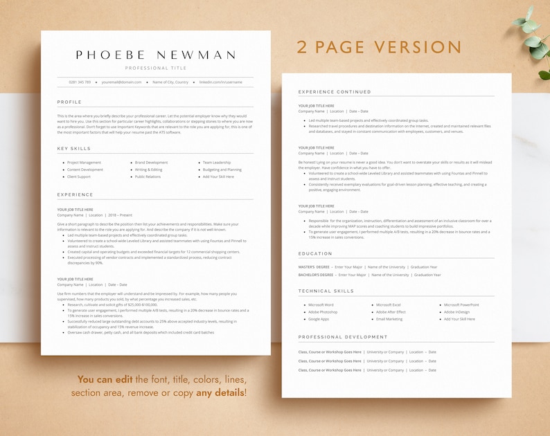 ATS Resume Template for Word, Pages, Google Docs | ATS Friendly Resume ...