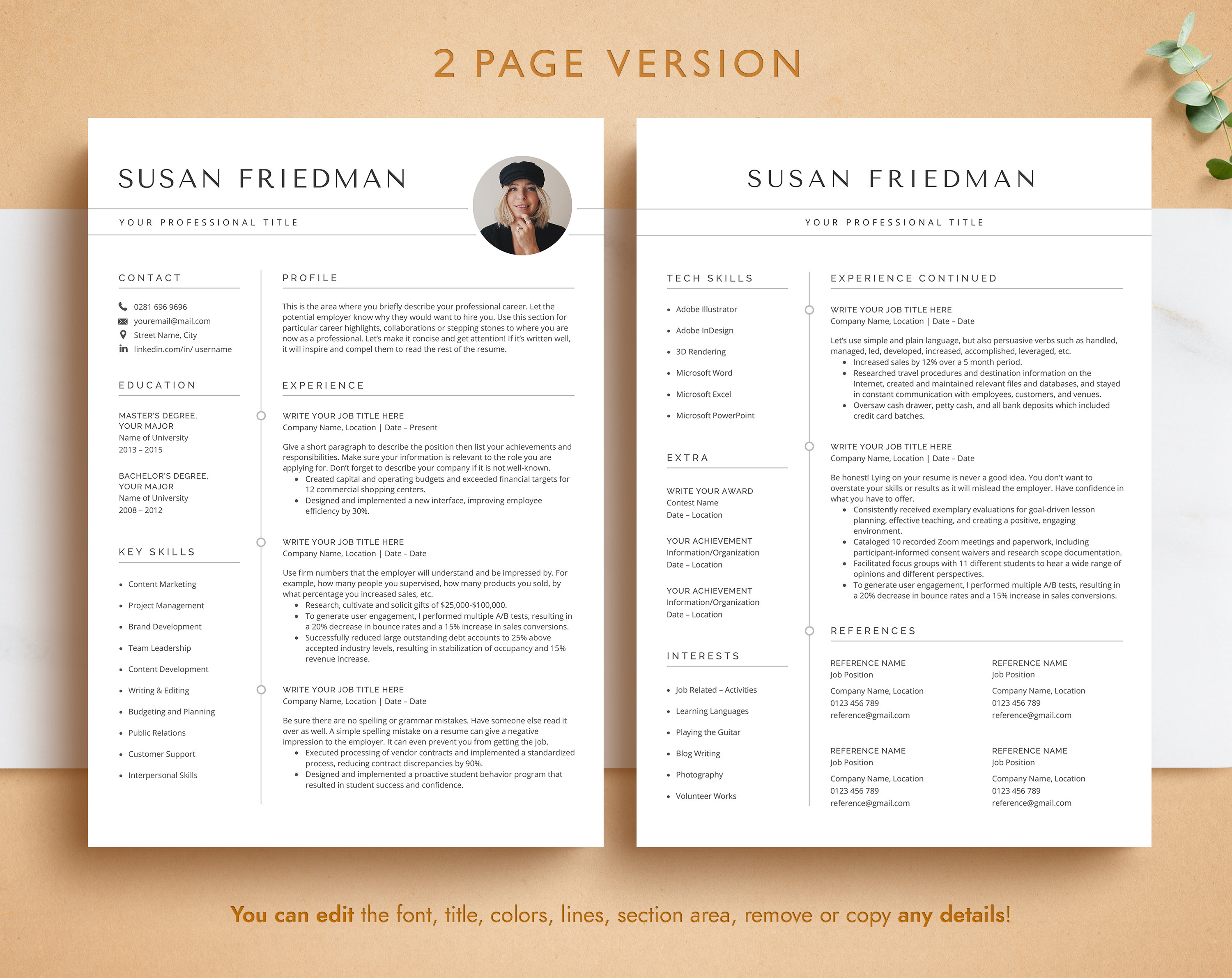1, 2, 3 Page Resume Template With Photo, Professional Resume Template for Microsoft Word + Extra ...
