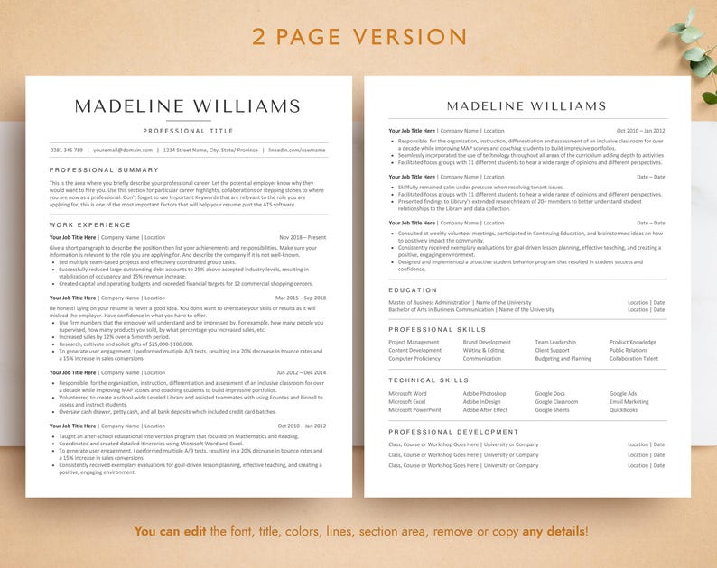ATS Friendly Resume Template Word, Pages, Google Docs, ATS Resume ...