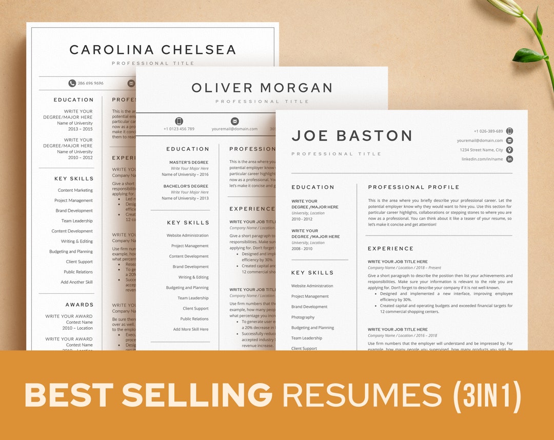 Resume CV Template BUNDLE | 3 Best Selling Resume Templates for Word ...