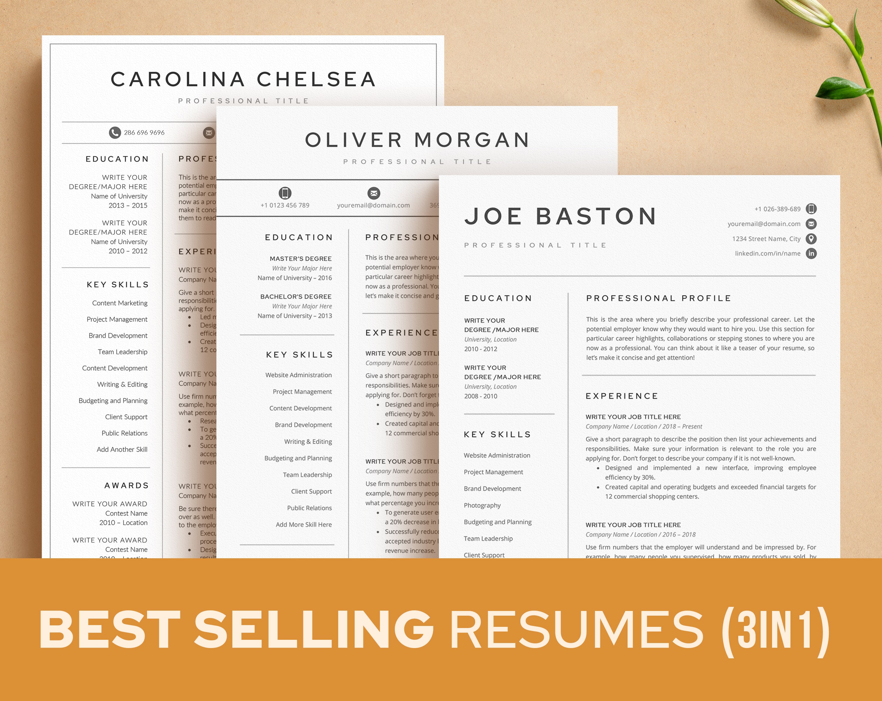 Resume CV Template BUNDLE 3 Best Selling Resume Templates - Etsy