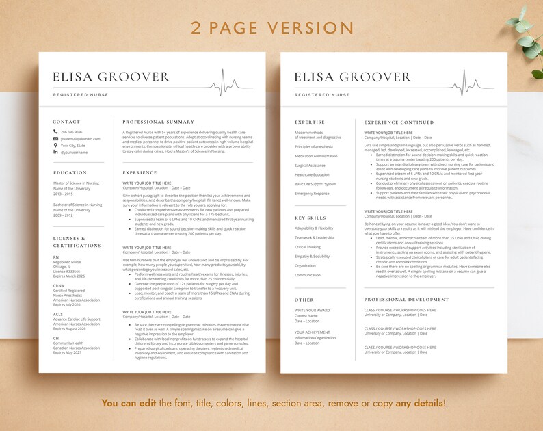 New Grad Nurse Resume Template, Registered Nurse Resume for Word and ...