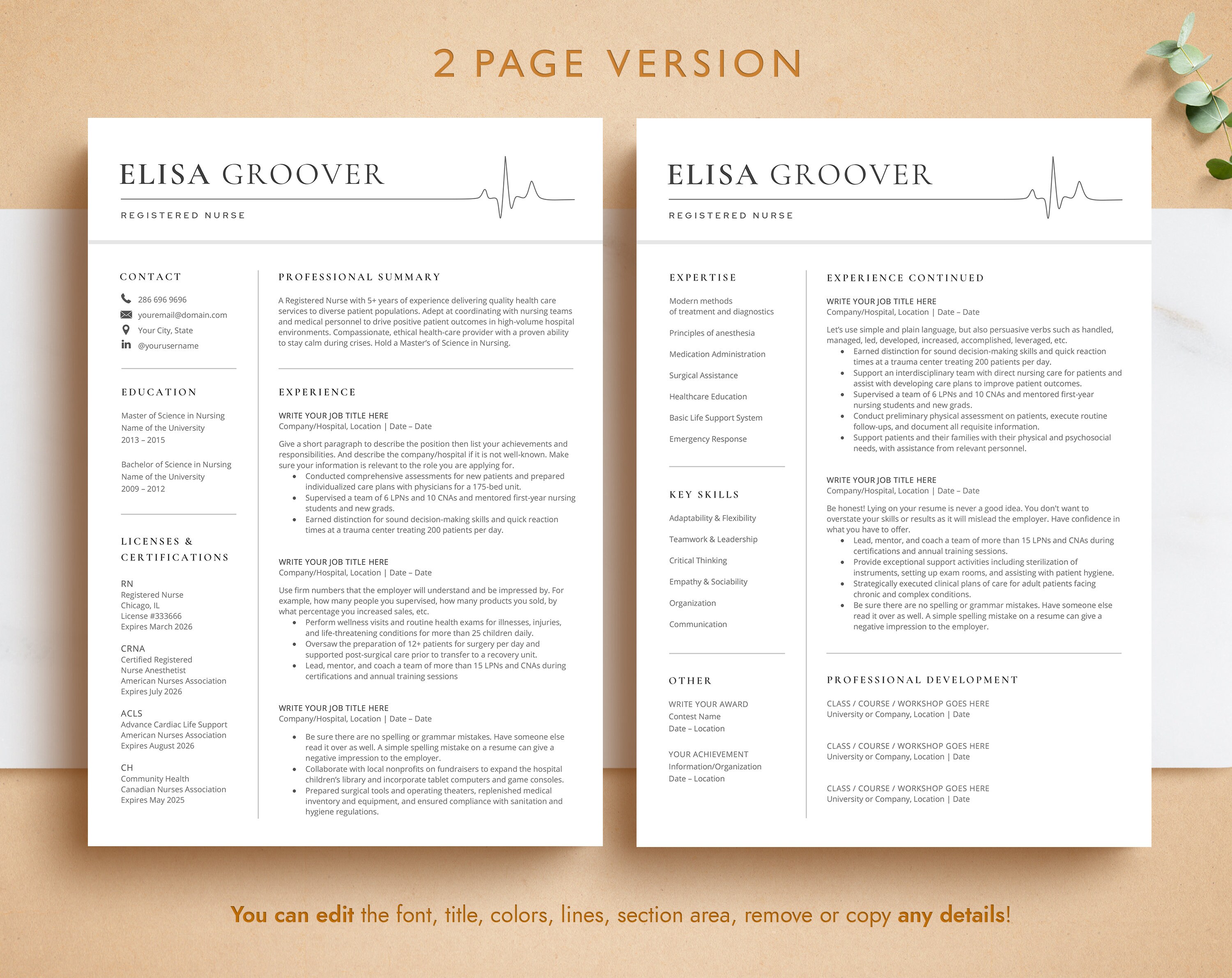New Grad Nurse Resume Template, Registered Nurse Resume for Word and ...