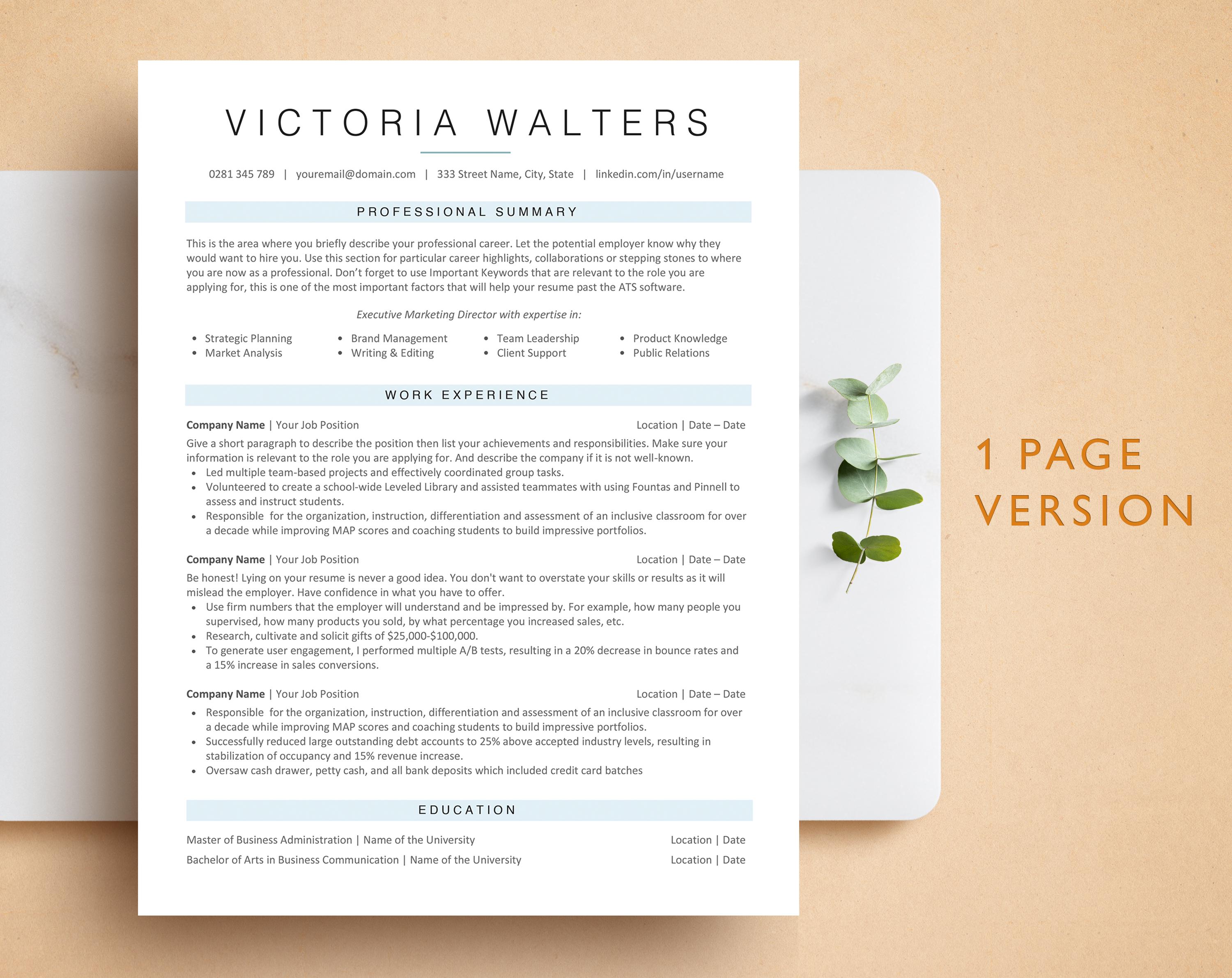 Modern ATS Friendly Resume, ATS Resume Template Word, Pages, Google ...