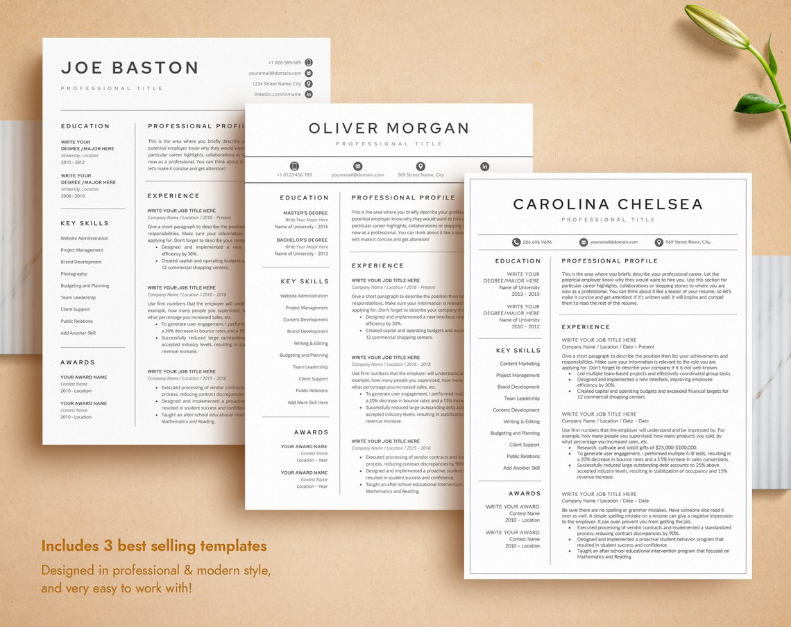 Resume CV Template BUNDLE 3 Best Selling Resume Templates - Etsy