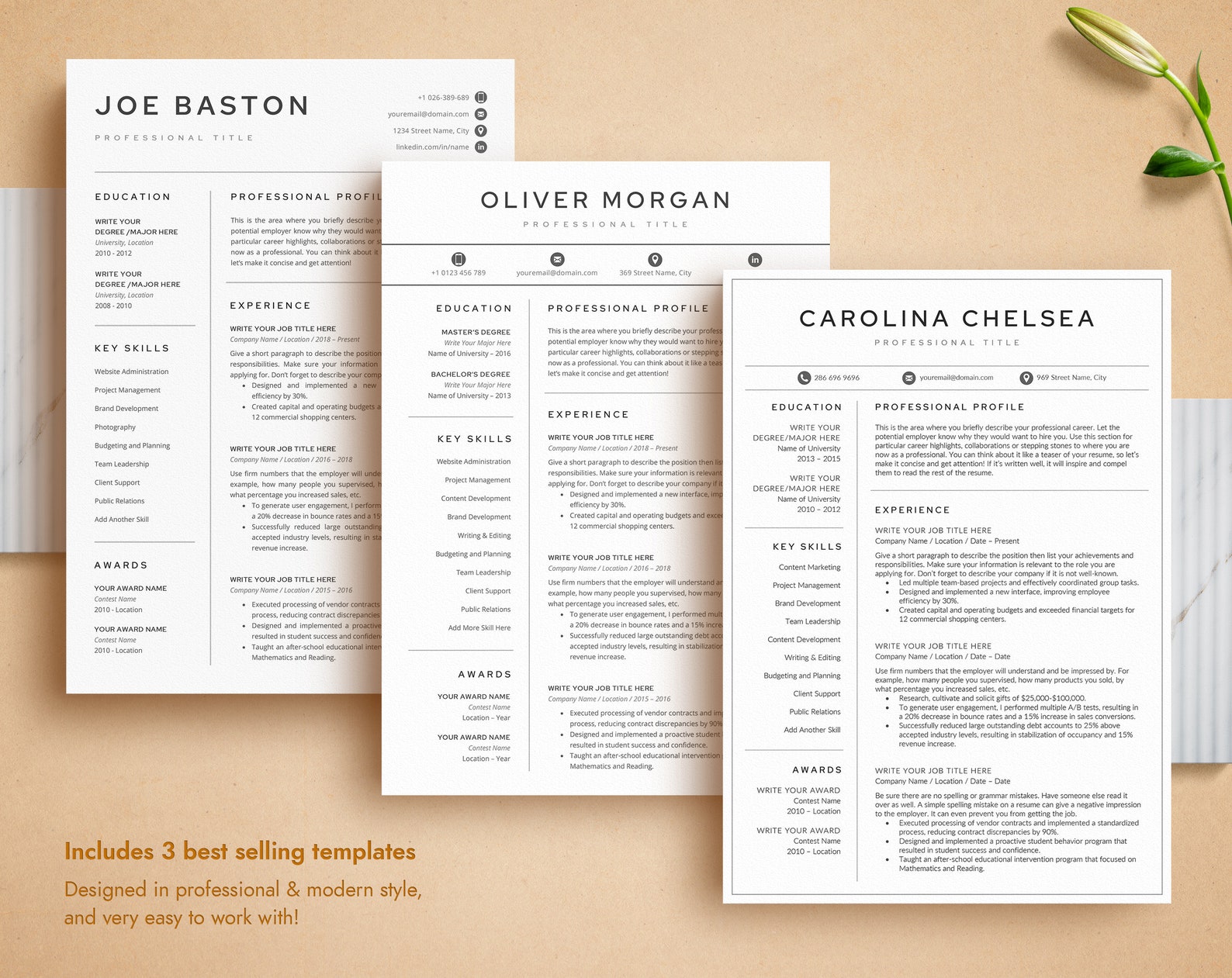 Resume CV Template BUNDLE 3 Best Selling Resume Templates - Etsy