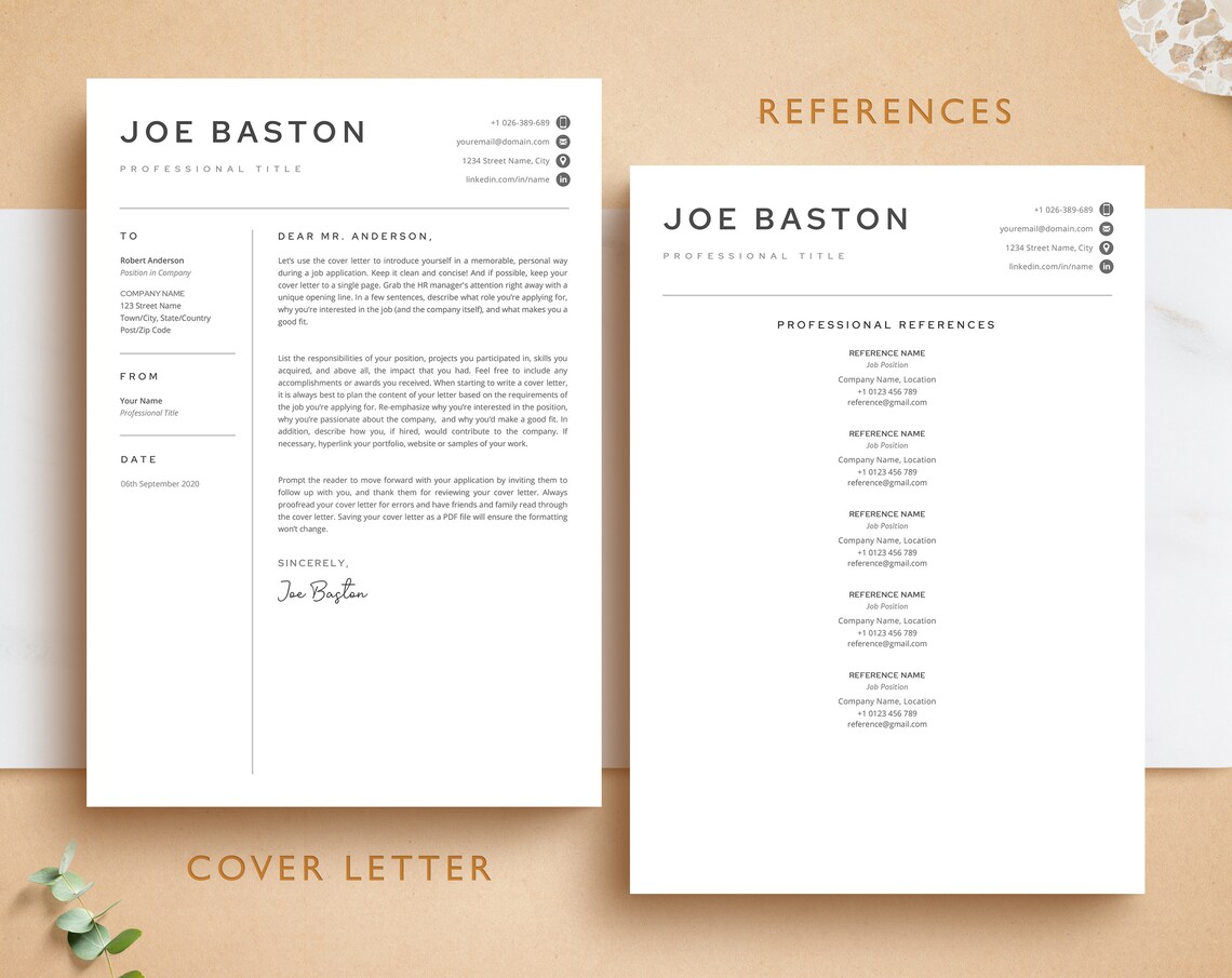 Professional Resume Template for Word Pages Google Docs - Etsy