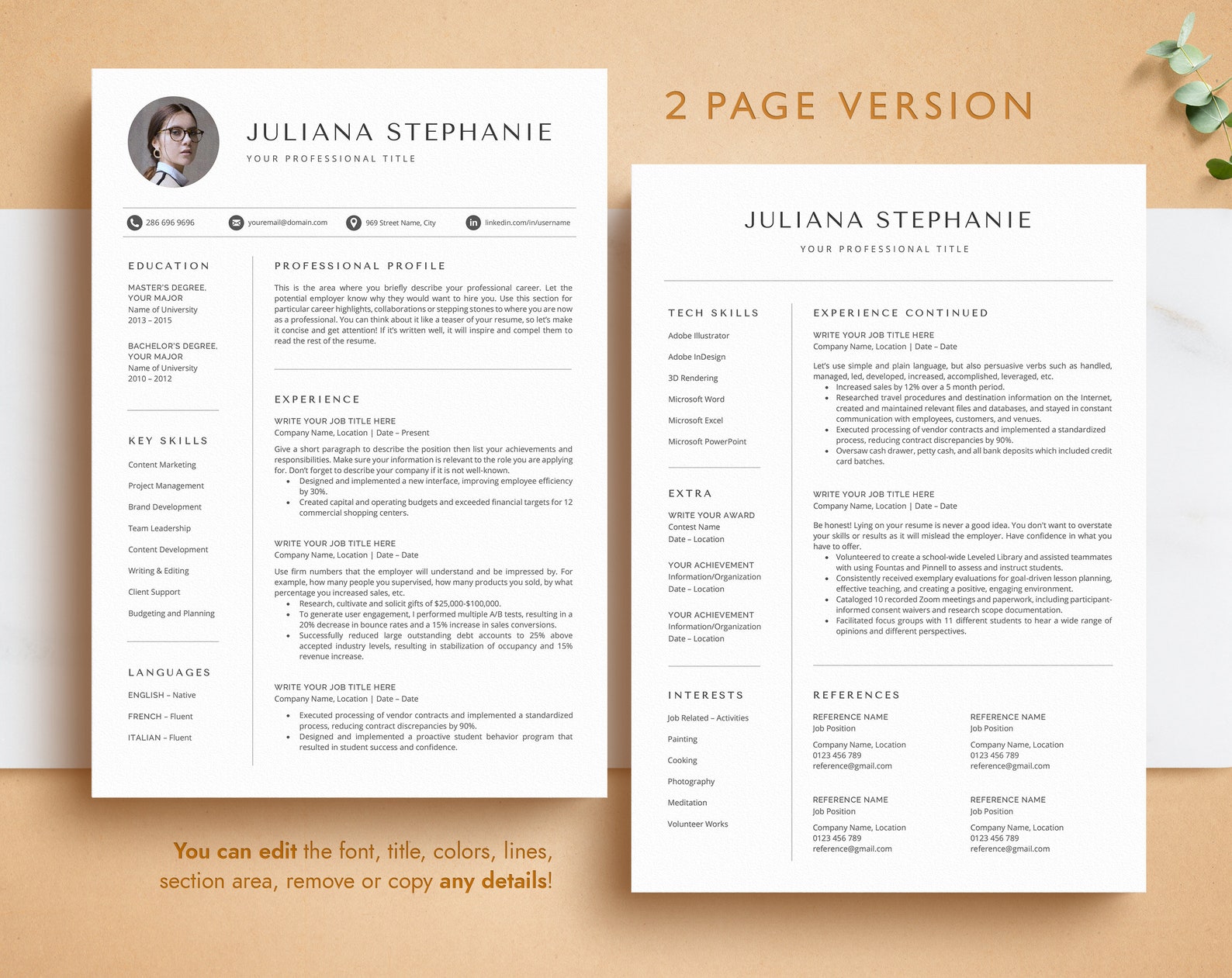 Modern Resume Template for Google Docs, Word, Pages | Professional ...