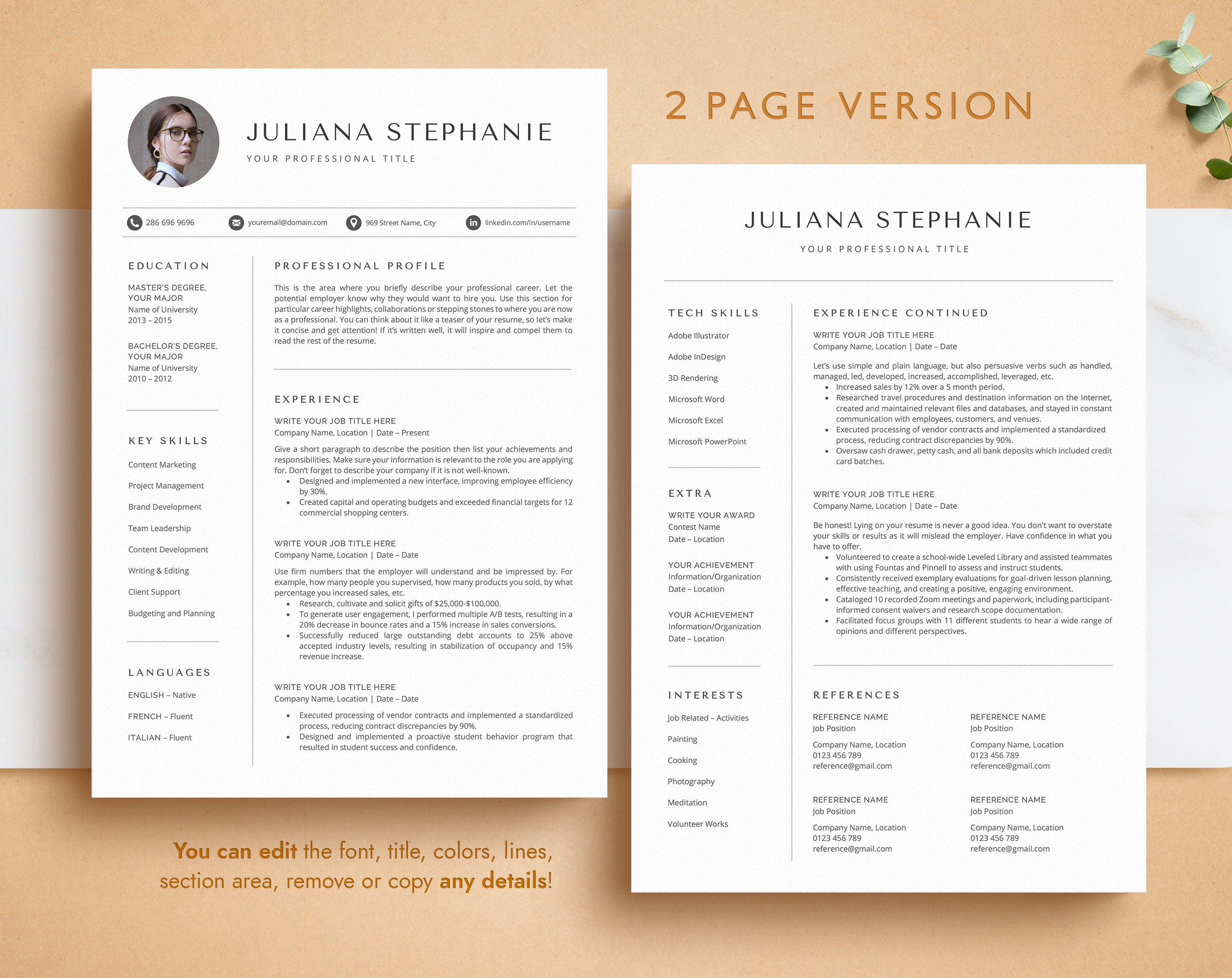 Modern Resume Template for Google Docs, Word, Pages | Professional ...