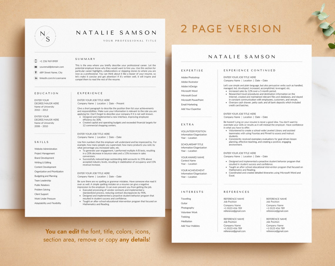 Monogram Resume Template CV Template Professional Resume - Etsy