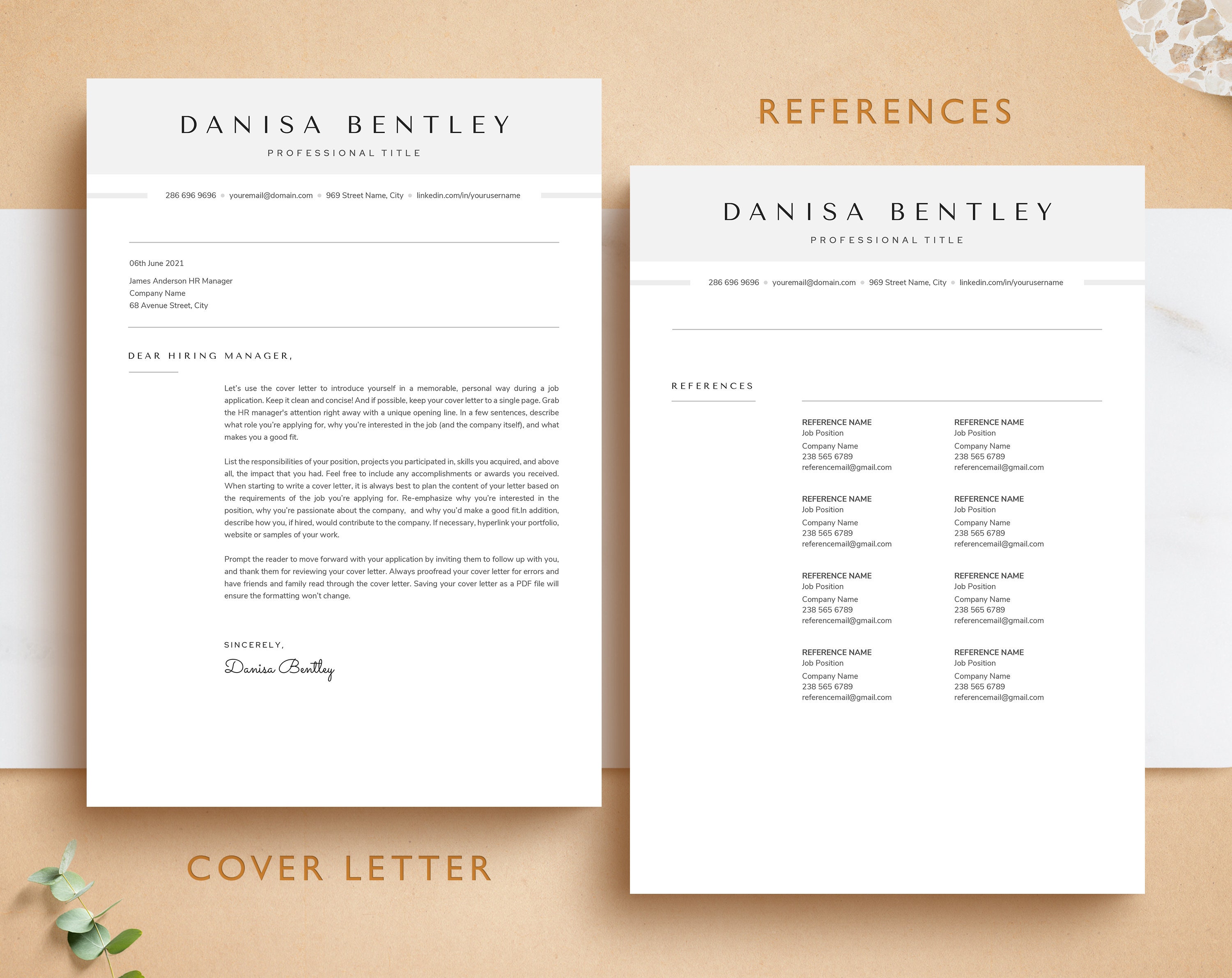 1, 2 & 3 Page Modern Resume Template for Word, Pages, Google Docs ...