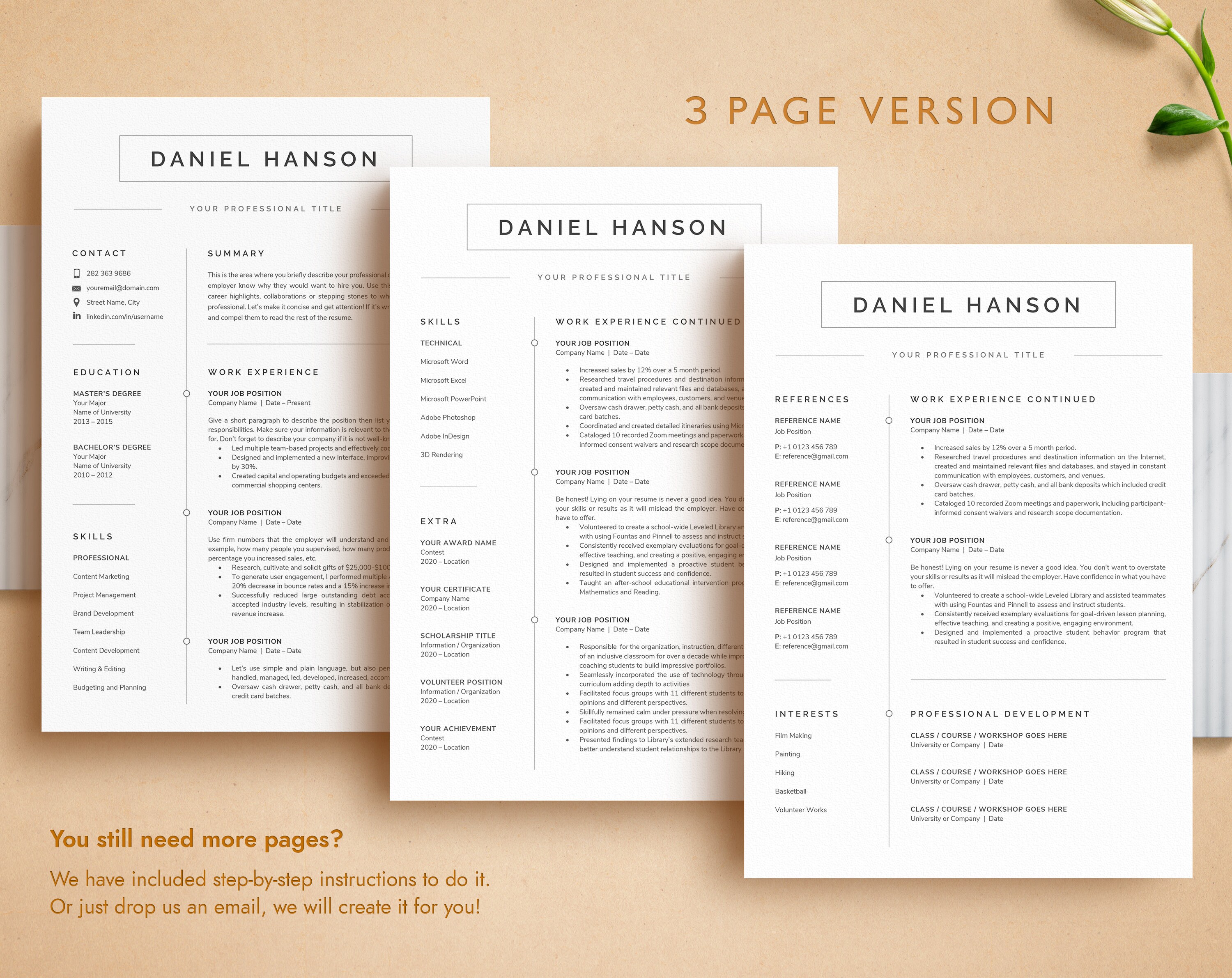 Professional Resume Template for Word & Apple Pages | Minimal Resume ...