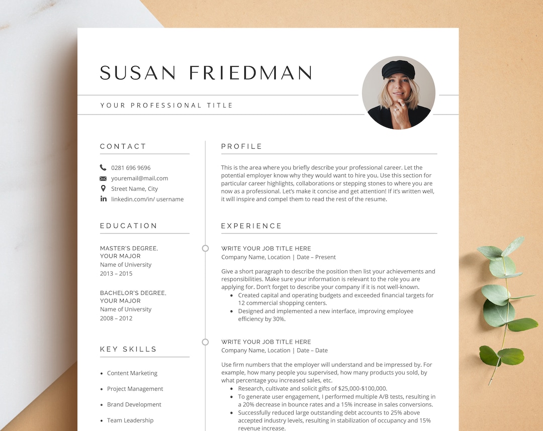 1, 2, 3 Page Resume Template With Photo, Professional Resume Template for Microsoft Word + Extra ...