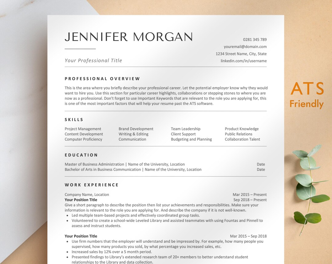 ATS Resume Template for Google Docs, Word, Pages, ATS Friendly Resume ...