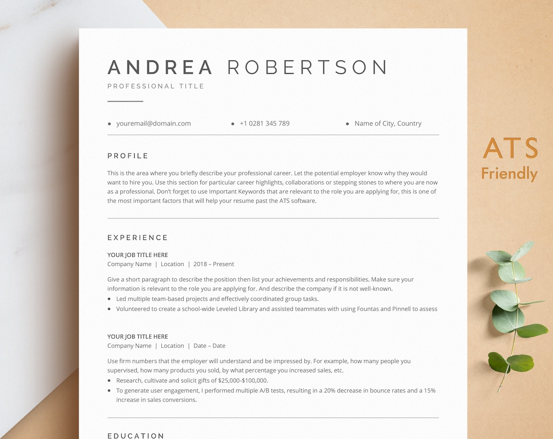 ATS Resume Template for Word, Pages, Google Docs, ATS Optimized Resume ...