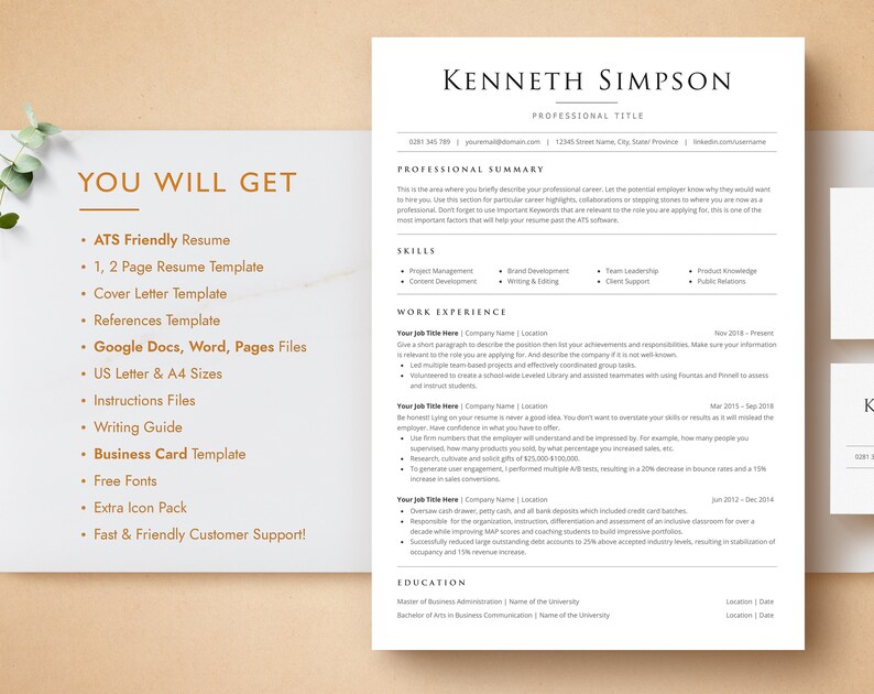 ATS Resume Template for Google Docs, Word, Pages, ATS Friendly Resume ...