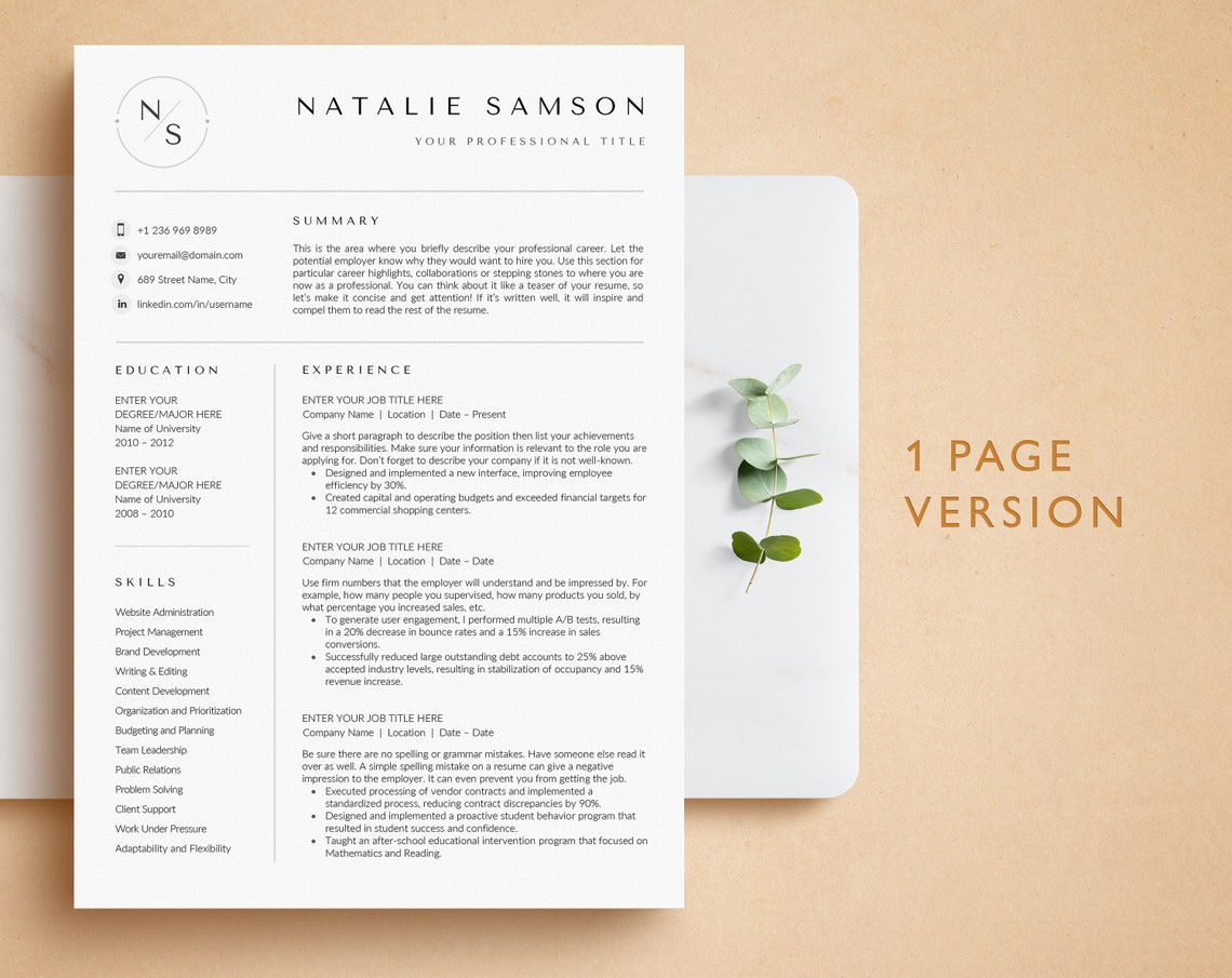 Monogram Resume Template, CV Template | Professional Resume Template ...