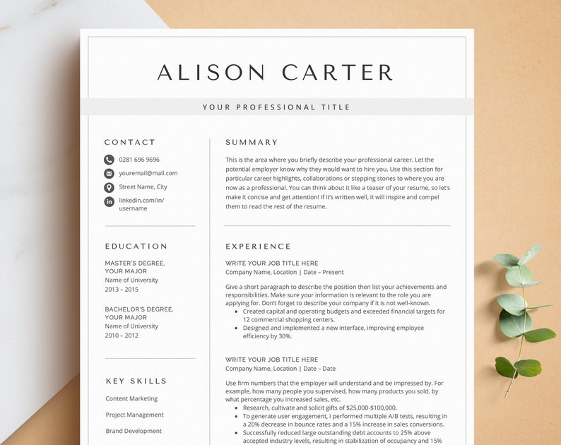 Modern Resume Template for Microsoft Word & Pages | Resume Template, CV ...