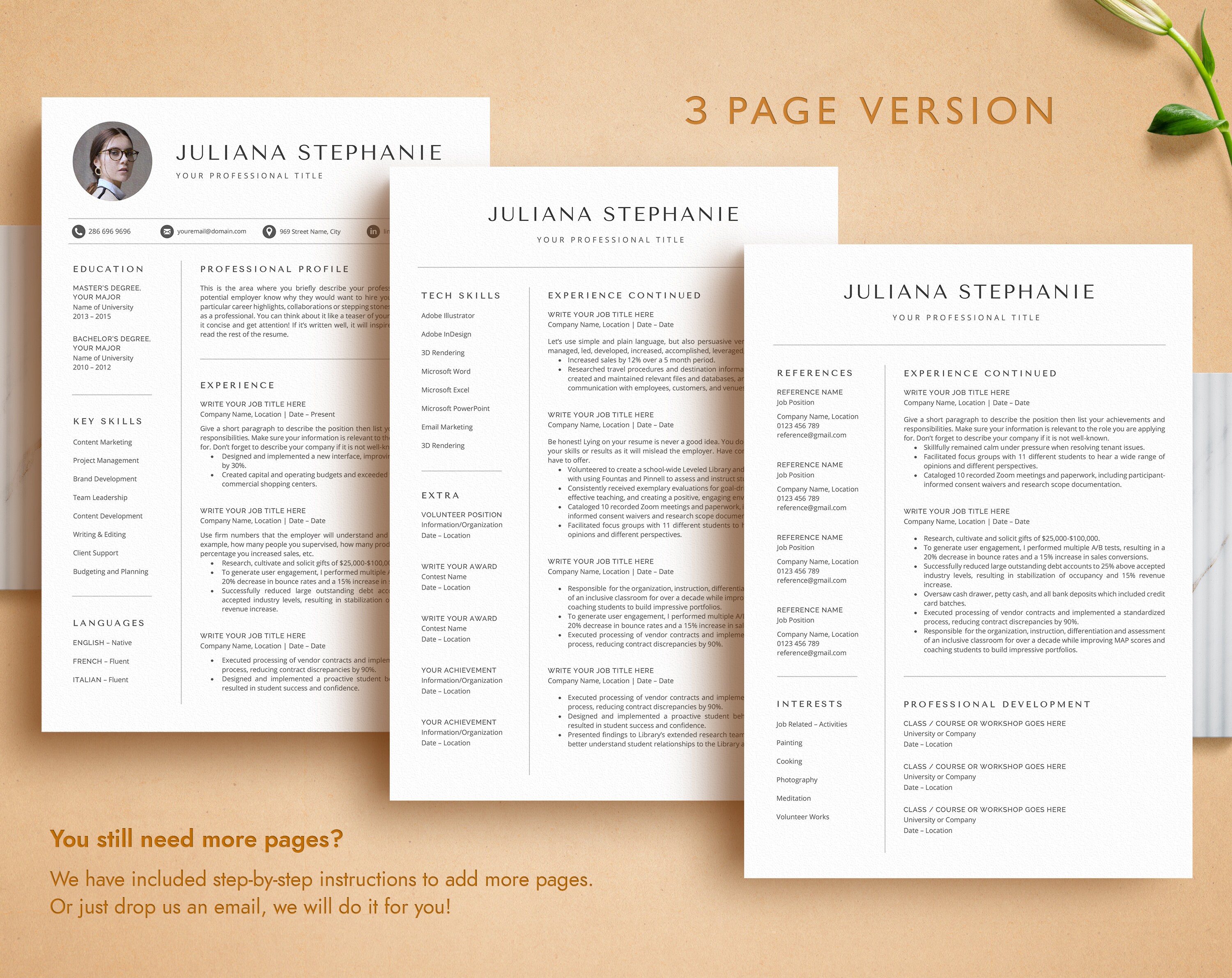 Modern Resume Template for Google Docs, Word, Pages | Professional ...