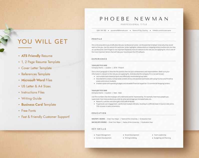 Ats Resume Template Ats Friendly Resume Template for Word - Etsy