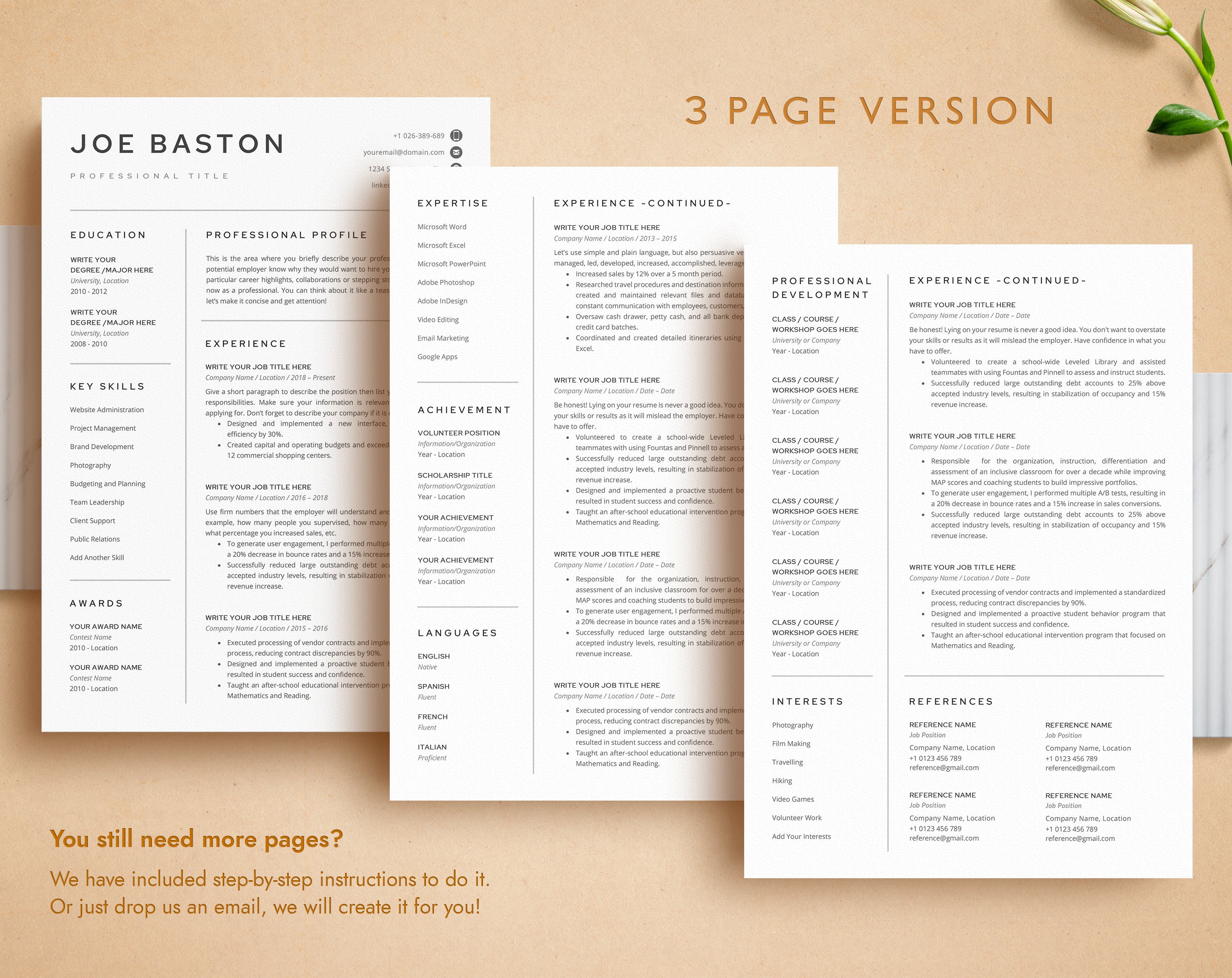 Professional Resume Template for Word Pages Google Docs - Etsy
