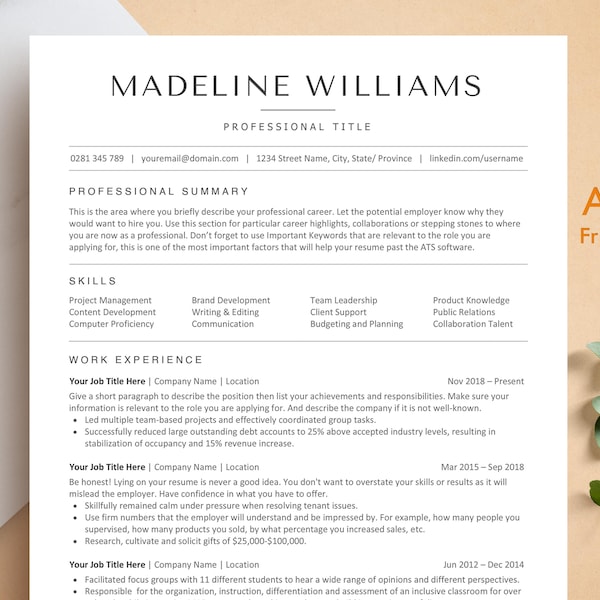 Resume Template Etsy Canada