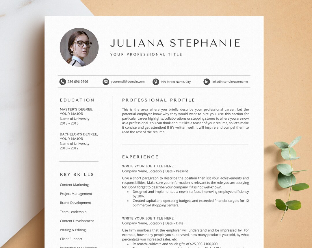 Modern Resume Template for Google Docs, Word, Pages | Professional ...