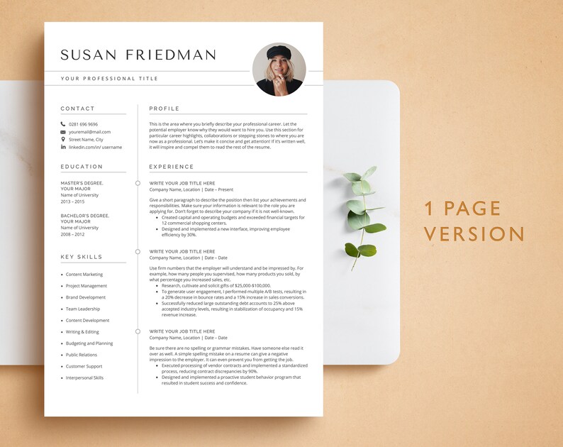 1, 2, 3 Page Resume Template With Photo, Professional Resume Template ...
