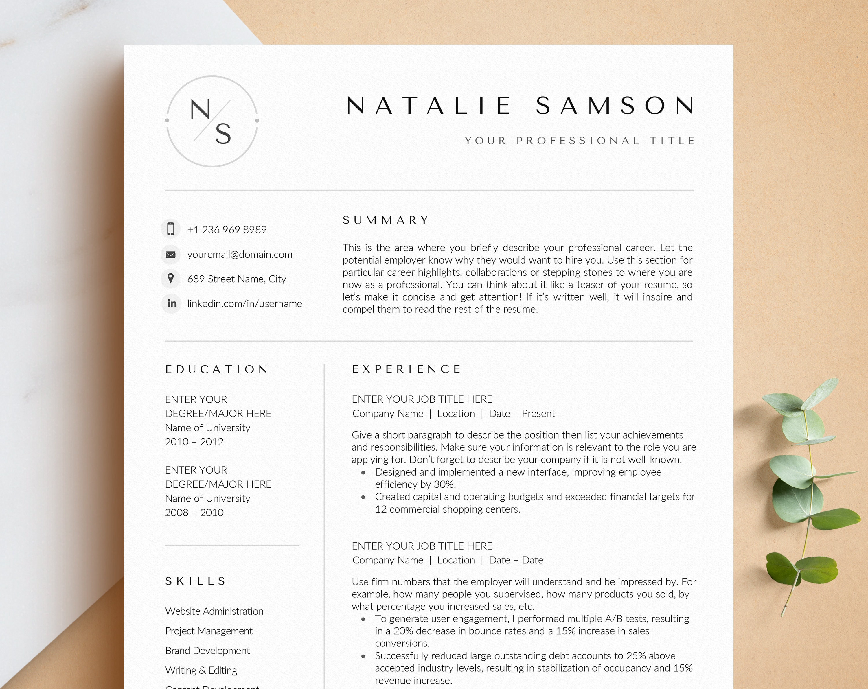 Monogram Resume Template, CV Template | Professional Resume Template ...