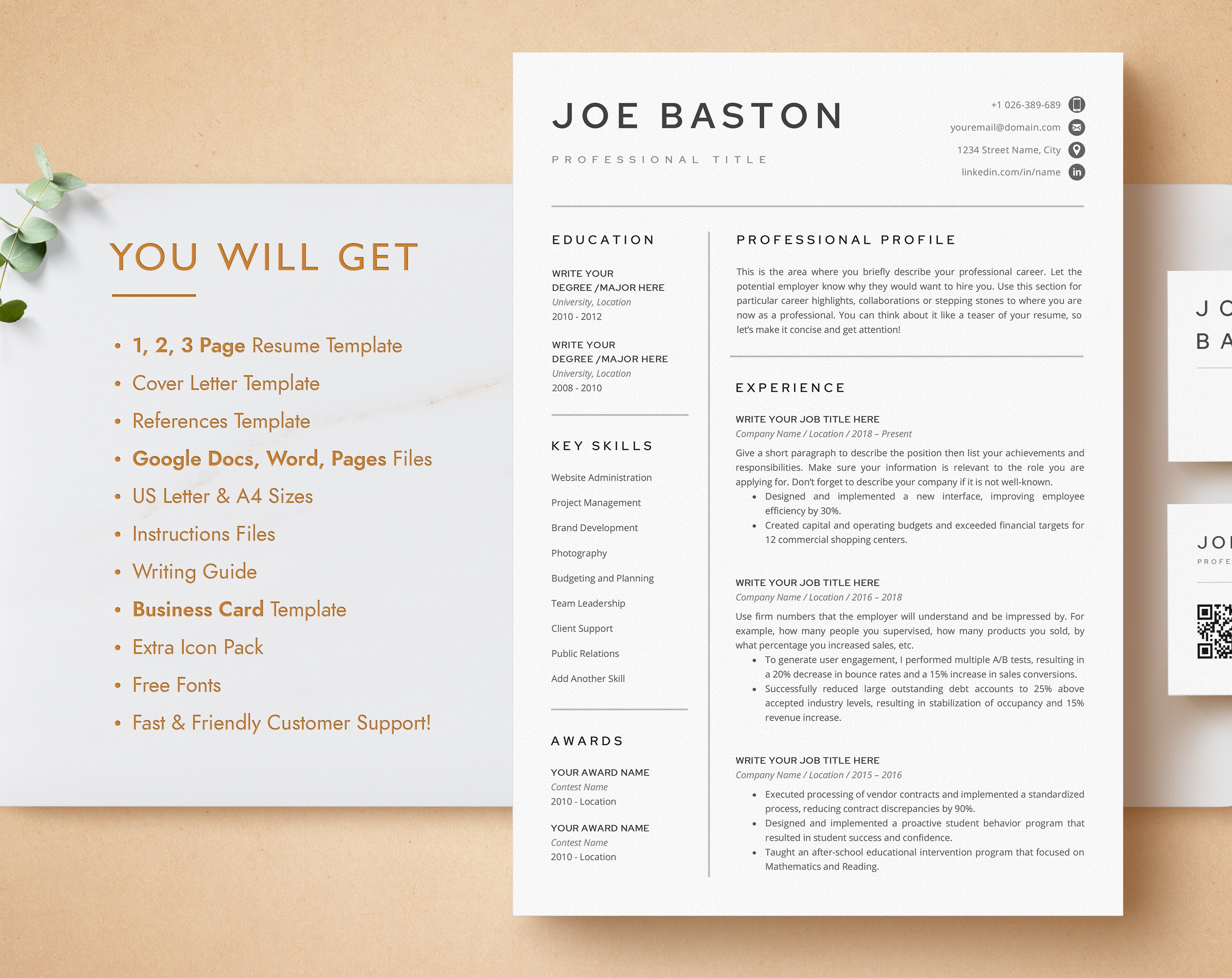 Professional Resume Template for Word Pages Google Docs - Etsy