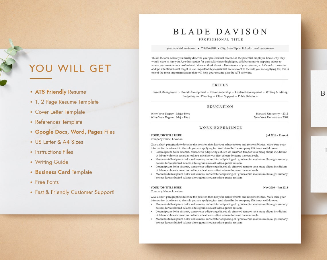 ATS Friendly Resume Template for Word, Pages, Google Docs, ATS ...