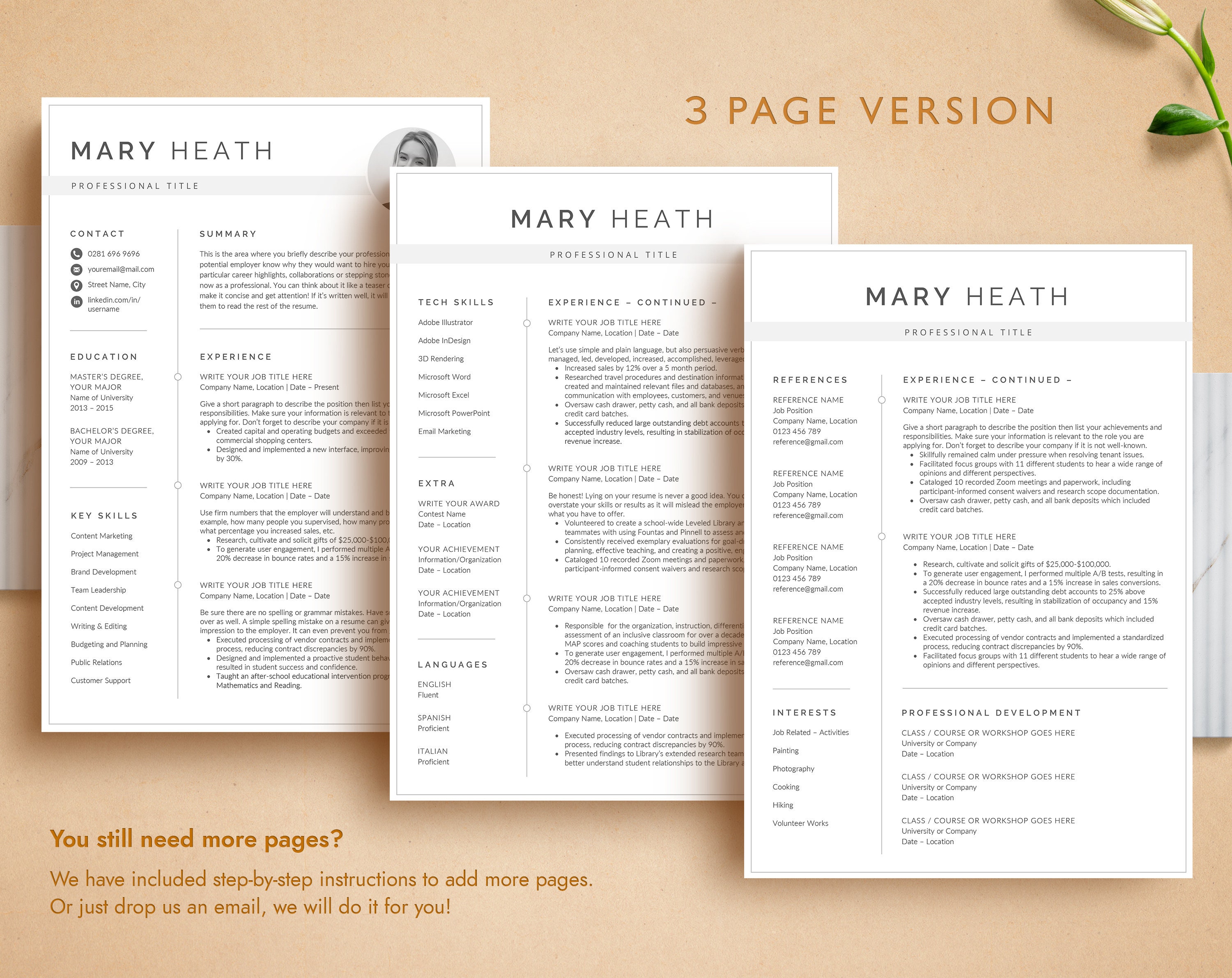 Modern Resume Template for Word & Pages, Headshot Resume Template, CV ...