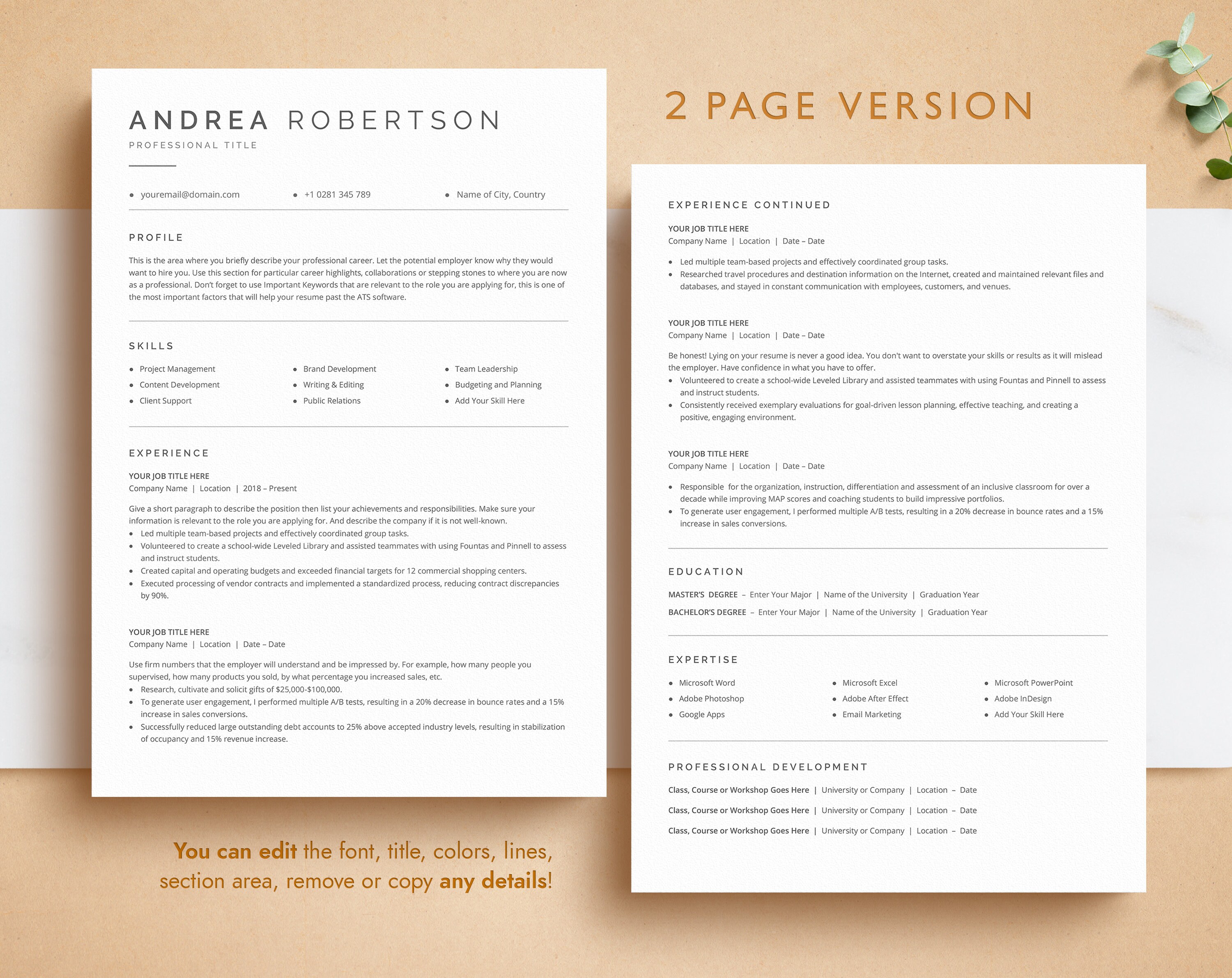 ATS Resume Template for Word, Pages, Google Docs, ATS Optimized Resume ...