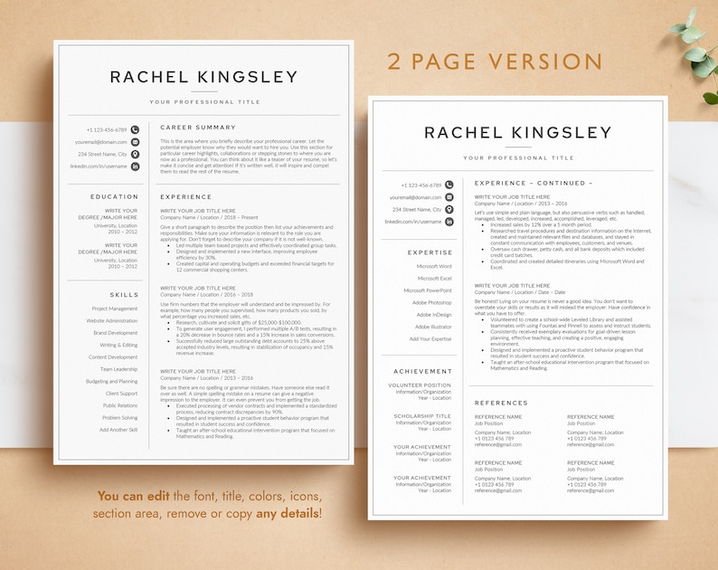 Professional Resume Template for Word, Pages & Google Docs Modern ...