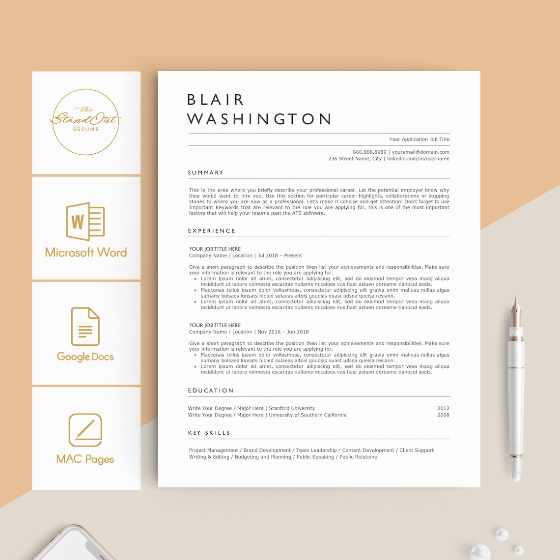 ATS Friendly Resume Professional Resume Template for Word | Etsy