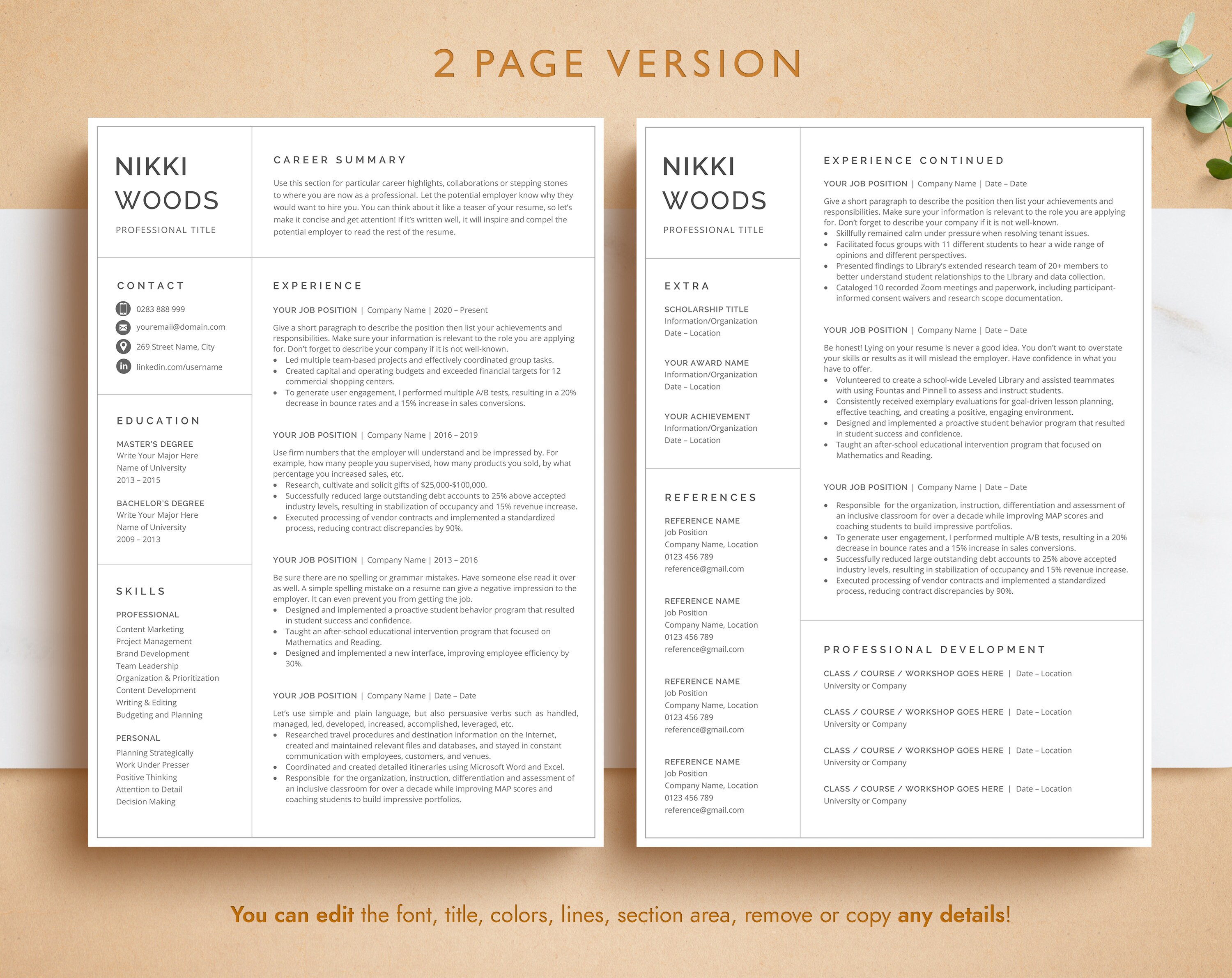 Resume Template With Focus on Work Experience | Resume Template for ...