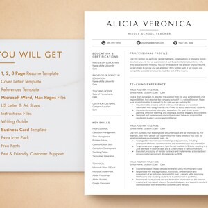Teacher Resume Template for Microsoft Word & Mac Pages, Middle School ...