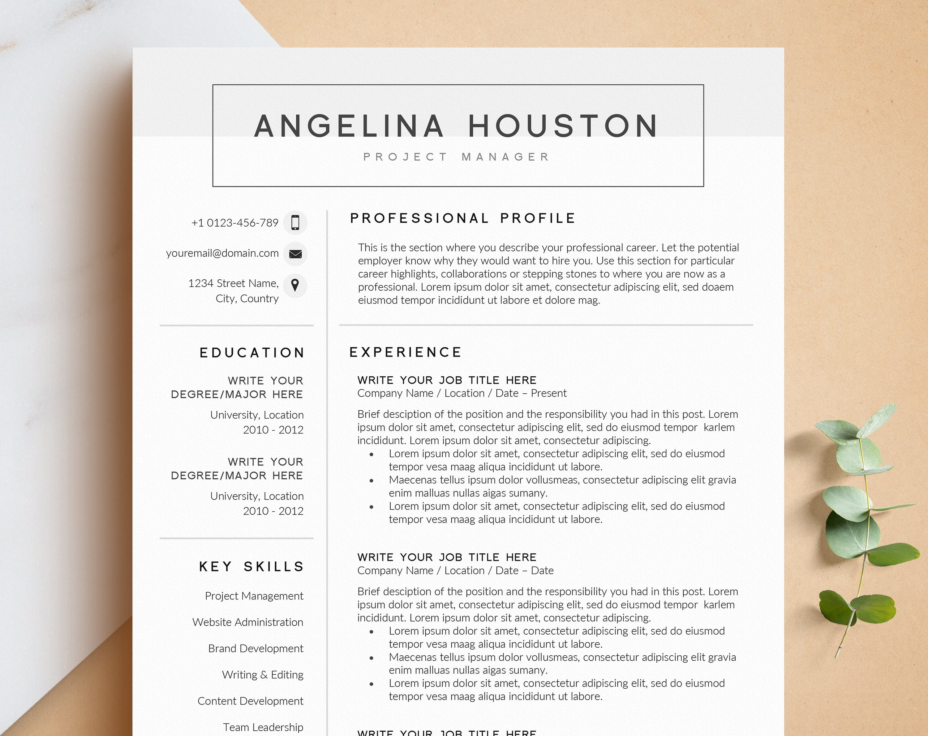 Professional Resume Template for Word, Pages, Google Docs | Modern ...