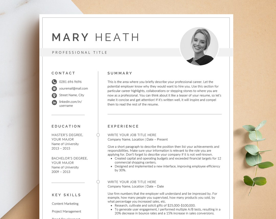 Modern Resume Template for Word & Pages, Headshot Resume Template, CV ...