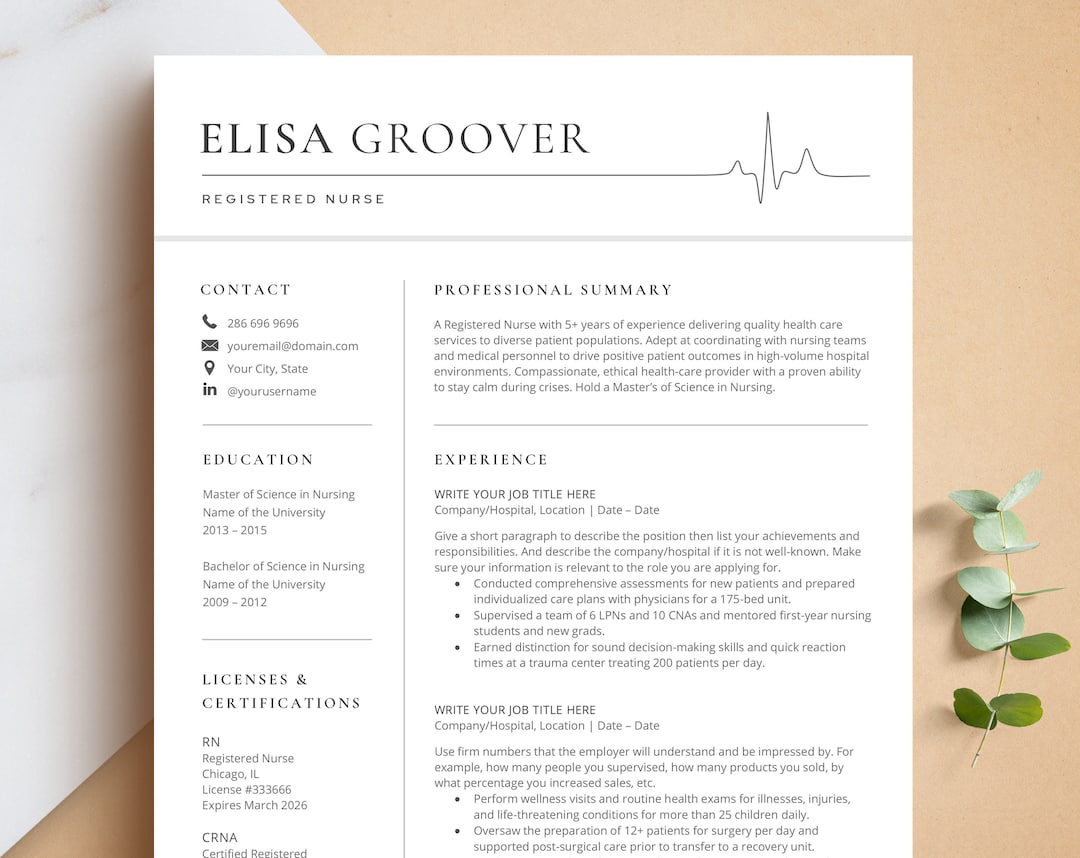 New Grad Nurse Resume Template, Registered Nurse Resume for Word and ...