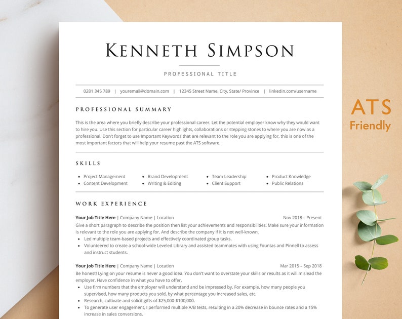 ATS Resume Template for Google Docs, Word, Pages, ATS Friendly Resume ...