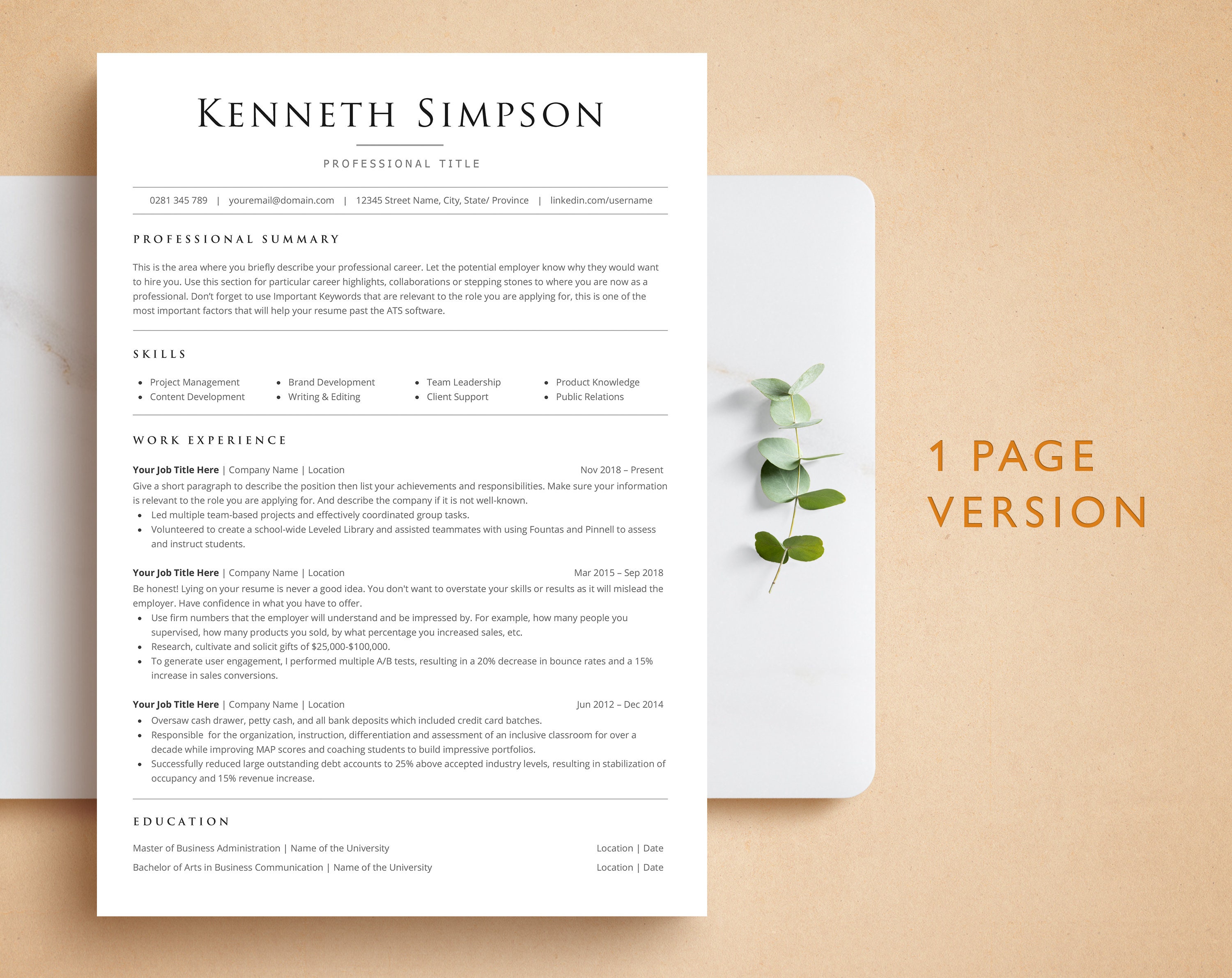 ATS Resume Template for Google Docs, Word, Pages, ATS Friendly Resume ...