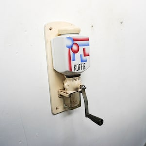 Antique German Wall Coffee Grinder - Ceramic White Blue and Red Wall ...