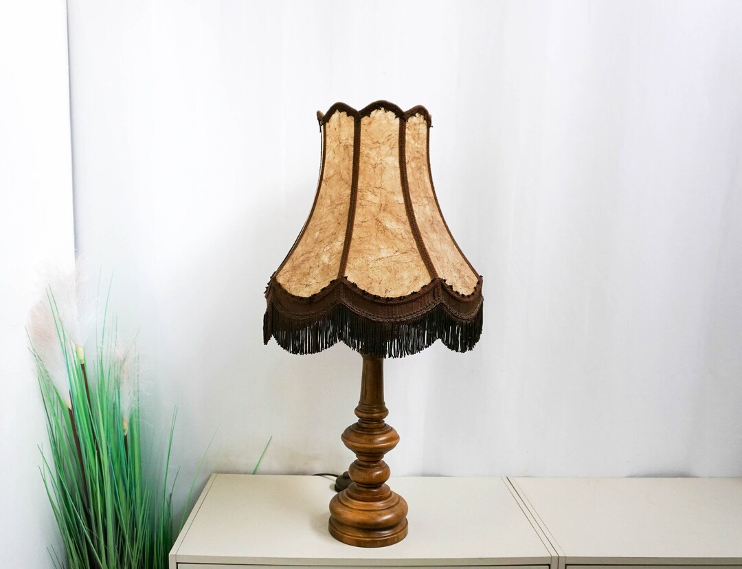 Large 1960s Oak Wood Table Lamp, Very Rare Vintage Table Lamp 60s ...