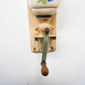 Antique German Wall Coffee Grinder - Ceramic White Blue Red Yellow ...