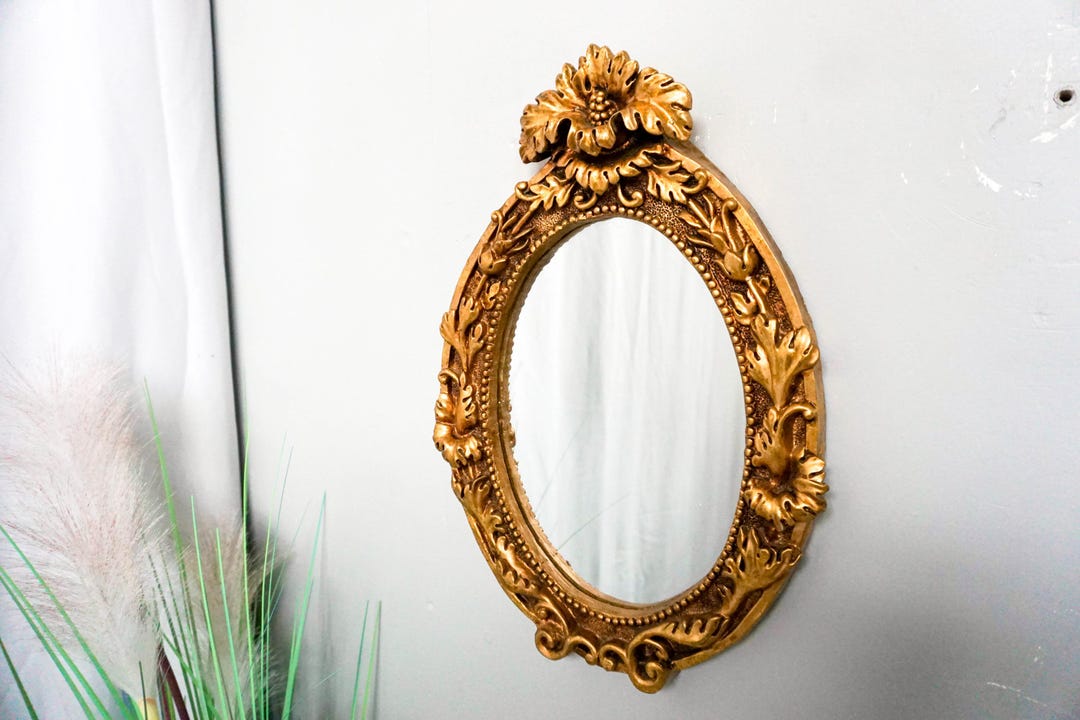 Elegant Italian Plastic Resin Mirror, Floral Ornaments, Gold Collour ...